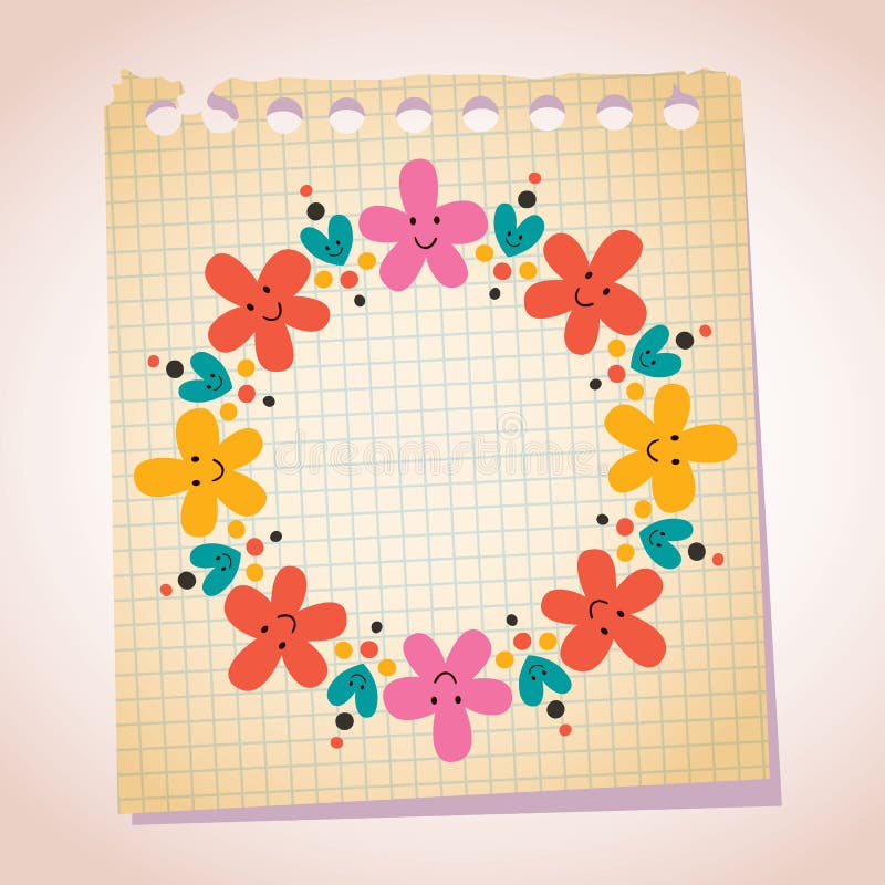Cute Flowers and Hearts Frame Note Paper Cartoon Illustration Stock ...