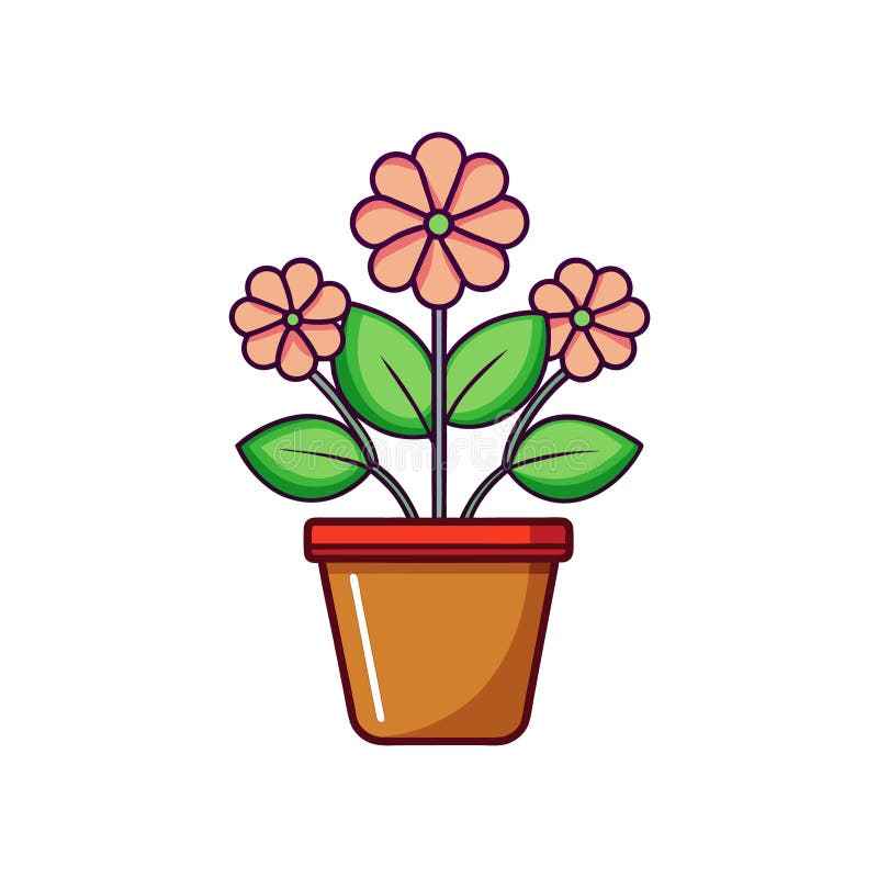 Cute Flowers in Pot Cartoon Style Vector Stock Illustration ...