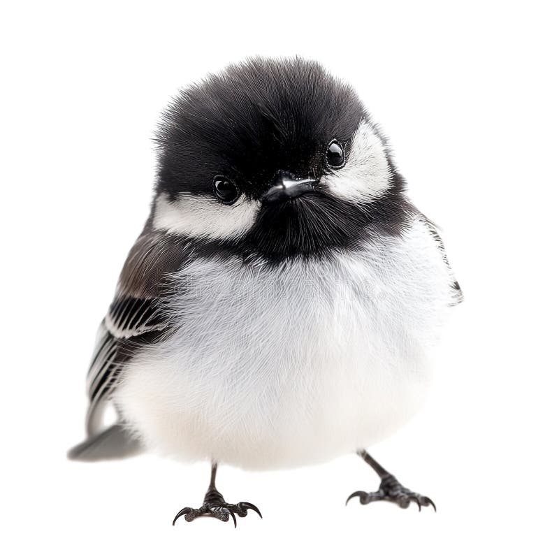 Cute Fluffy Baby Chickadee Bird Portrait White Background Stock ...