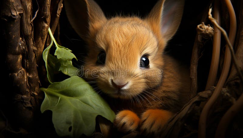 Cute Fluffy Baby Rabbit Sitting in Green Grass Generated by AI Stock ...
