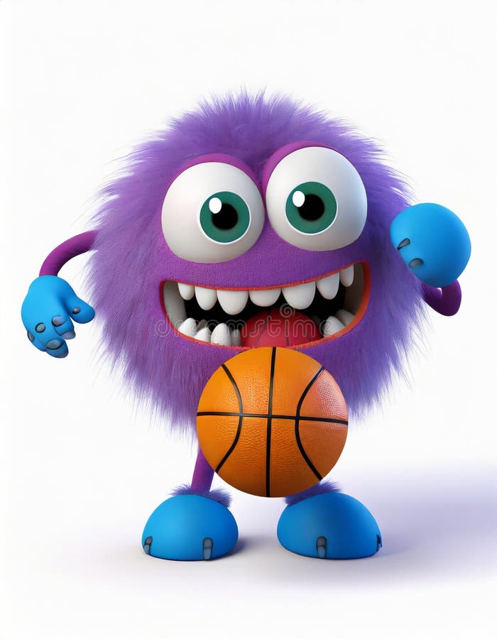 Cute Fluffy Ball Monster Playing Basketball Stock Illustration ...