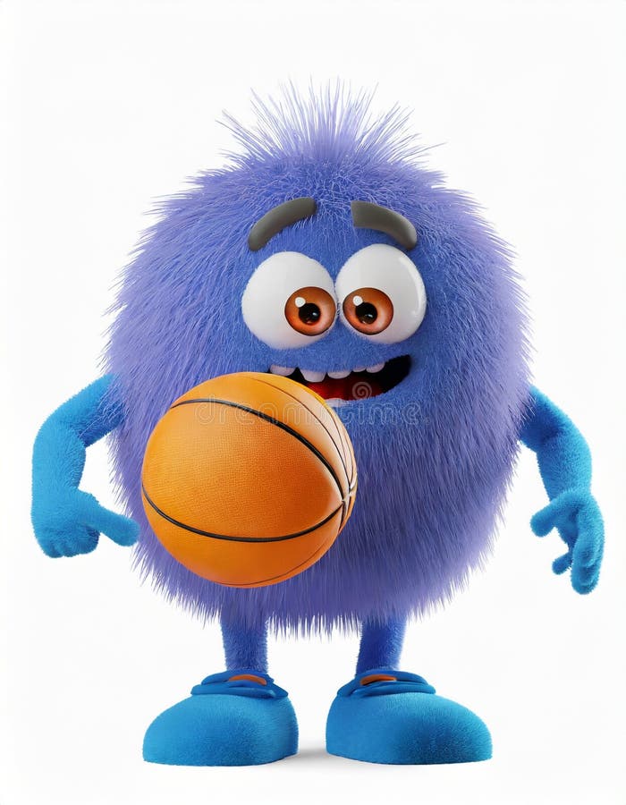 Cute Fluffy Ball Monster Playing Basketball Stock Illustration ...