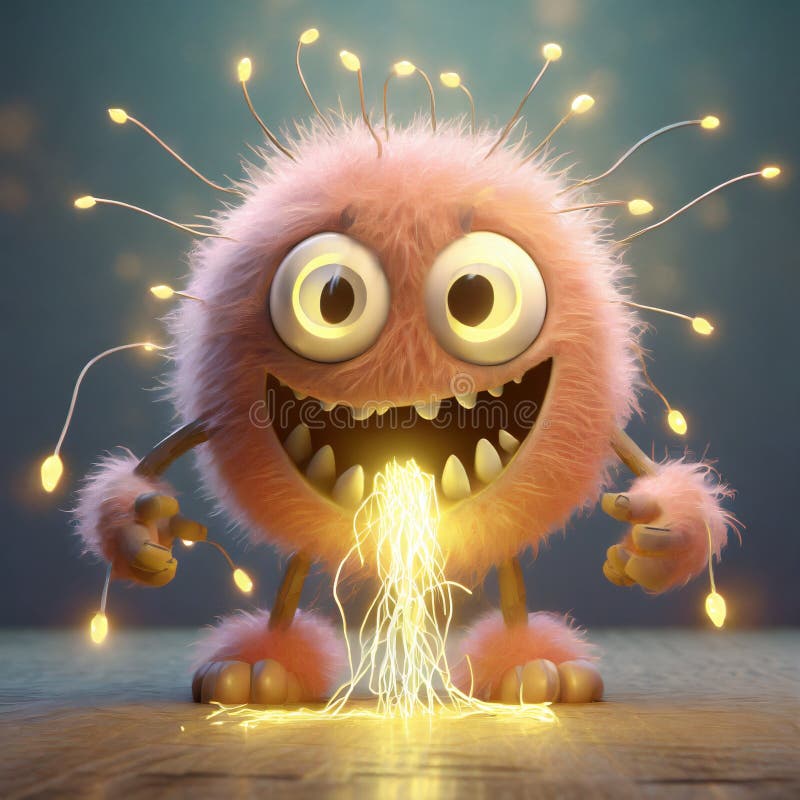 Cute Fluffy Ball Monster Playing with Electricity Stock Illustration ...