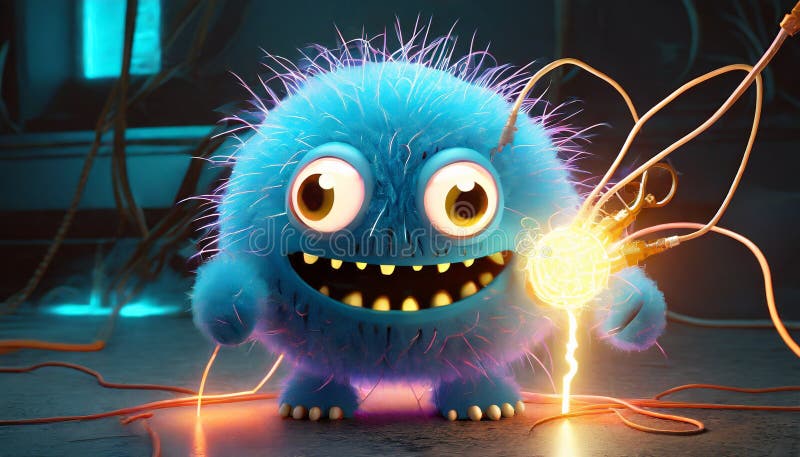 Cute Fluffy Ball Monster Playing with Electricity Stock Photo - Image ...