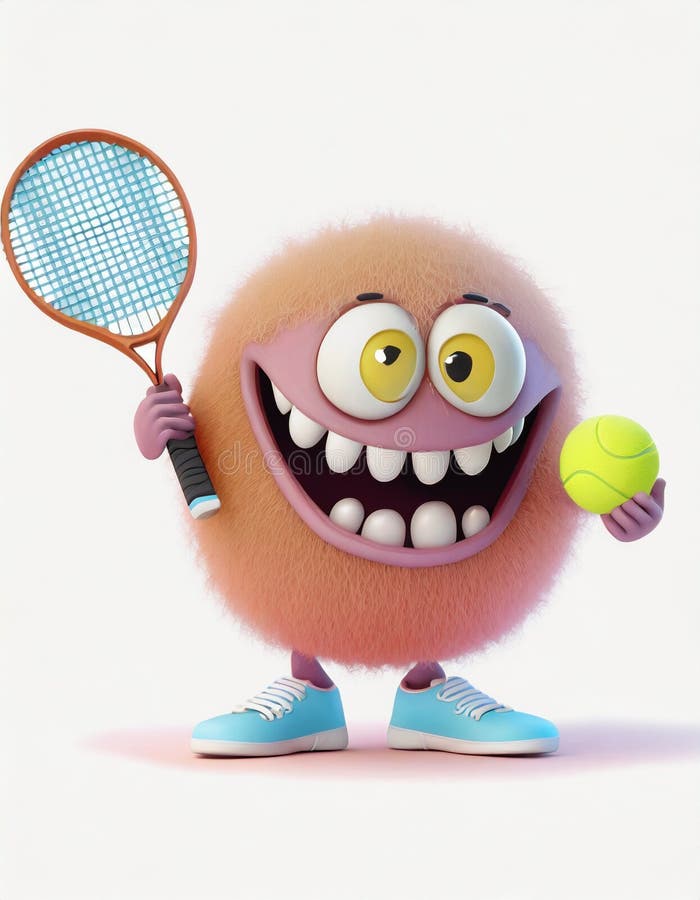 Cute Fluffy Ball Monster Playing Tennis Stock Illustration ...