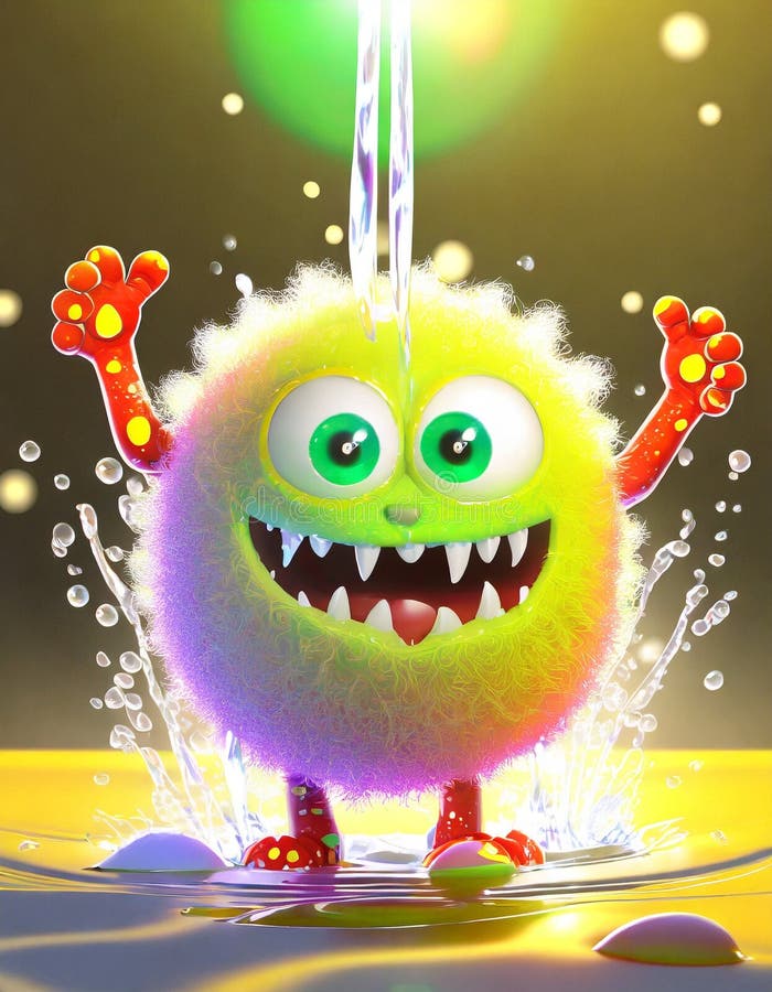 Cute Fluffy Ball Playing with Water Stock Illustration - Illustration ...