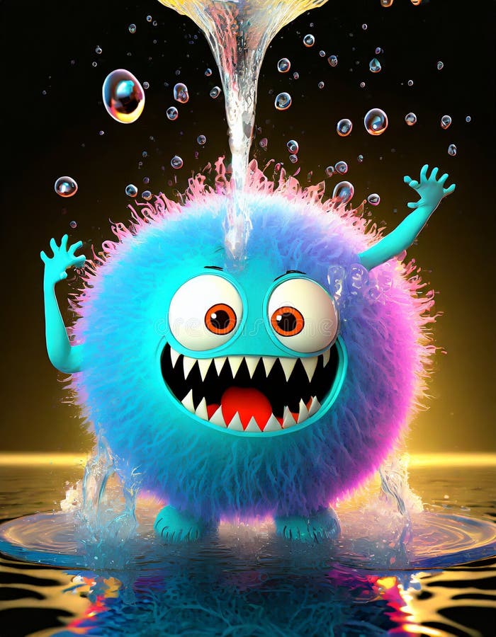 Cute Fluffy Ball Playing with Water Stock Illustration - Illustration ...