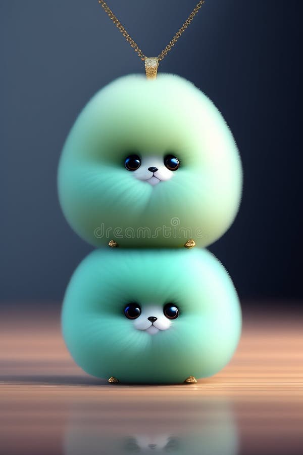 Cute Fluffy Blobs, Seagreen Colour with Big Green Eyes Stock ...