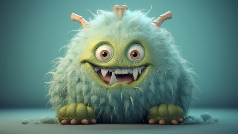 Fluffy Blue Green Monster Character Stock Illustration - Illustration ...