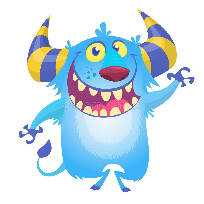 Cute Fluffy Blue Monster. Vector Troll or Goblin Character. Stock ...