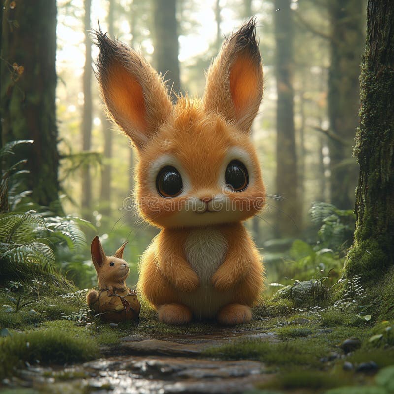 Cute Fluffy Bunny with Big Eyes Stock Illustration - Illustration of ...