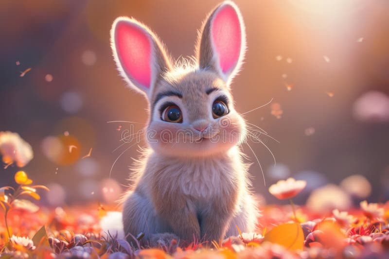 Cute Fluffy Cartoon Rabbit with Big Eyes Stock Image - Image of cute ...