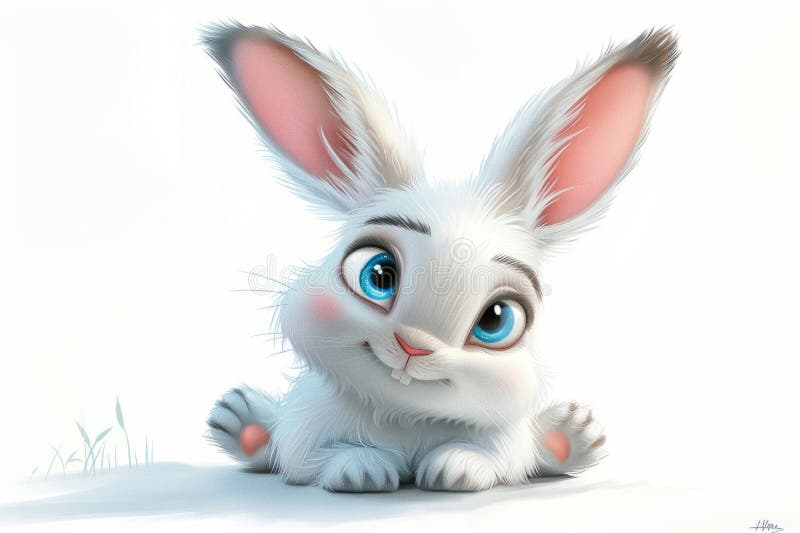 Cute Fluffy Cartoon Rabbit with Big Eyes Stock Image - Image of ...
