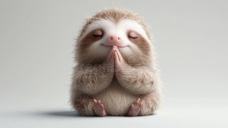 Adorable Cartoon Sloth Sitting in a Meditative Pose with Hands Clasped ...