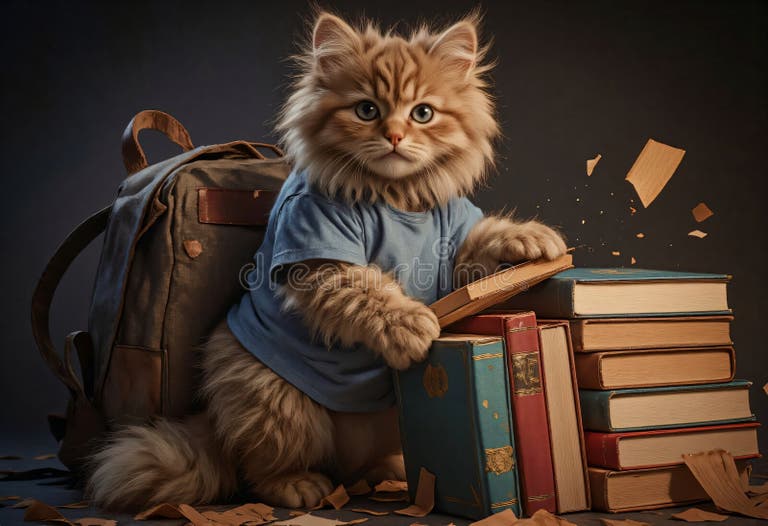 Cute Fluffy Cat Hiding Inside School Backpack Stock Image - Image of ...