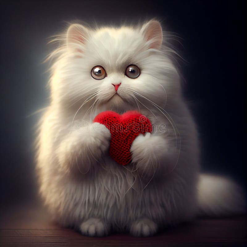 Cute Fluffy Cat with Knitted Heart. Generative AI Stock Illustration ...