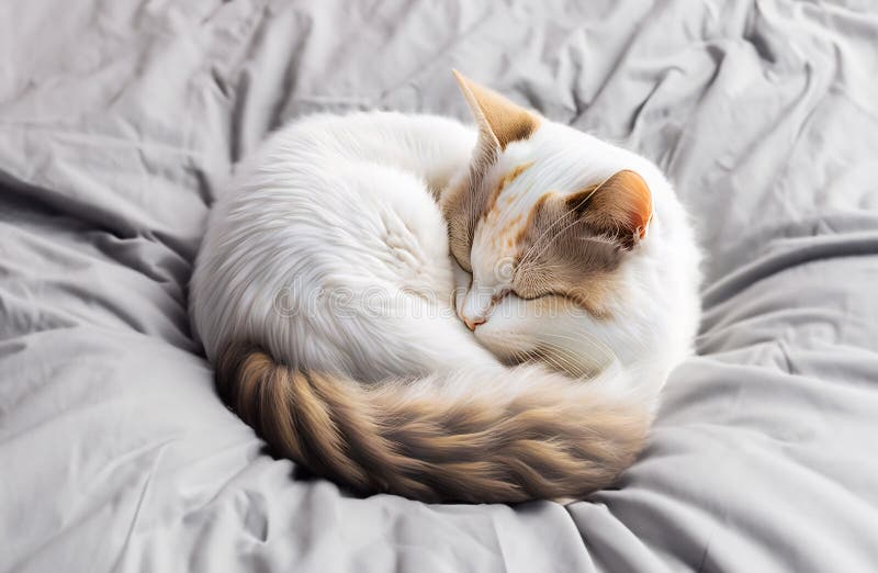 Cute Fluffy Cat Sleeping on Bed, Closeup View. Stock Illustration ...