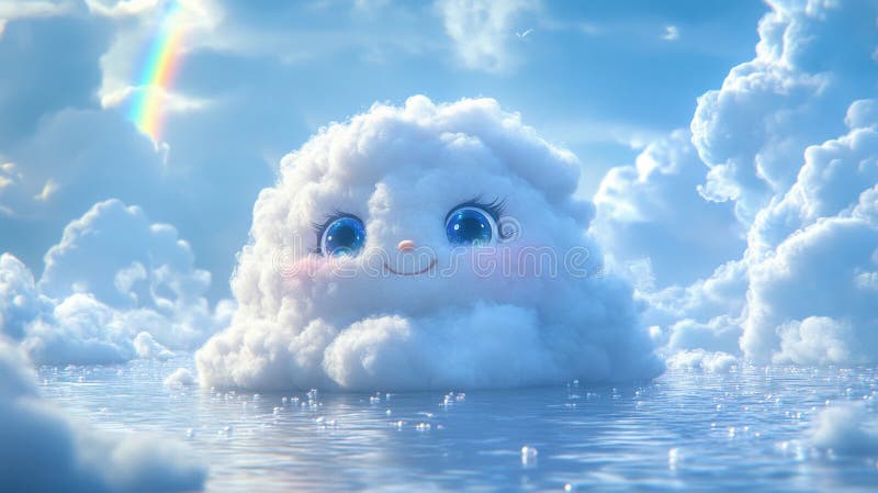 Cute Fluffy Cloud Character in a Dreamy Sky Stock Illustration ...