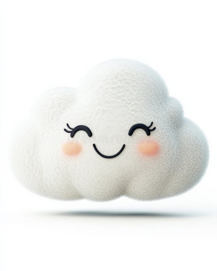 A Cute, Fluffy Cloud with a Smiling Face and Pink Cheeks Stock ...