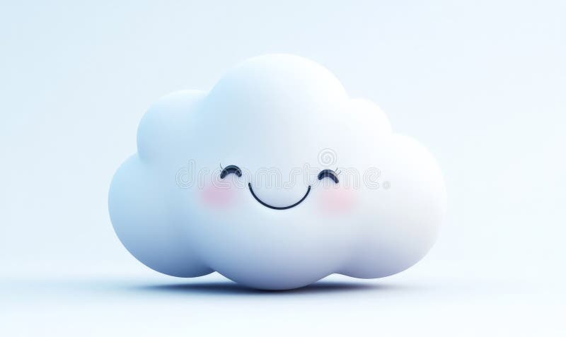 A Cute, Fluffy Cloud with a Smiling Face and Pink Cheeks Stock ...