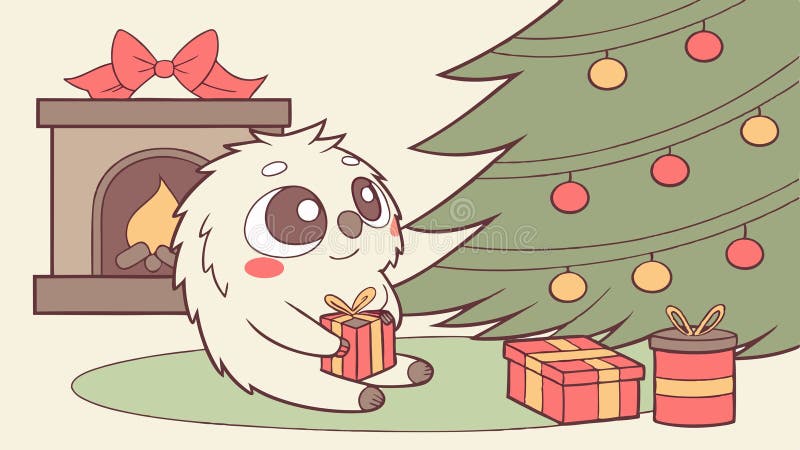 Cute Fluffy Creature Celebrates Christmas in Front of Decorated Tree ...