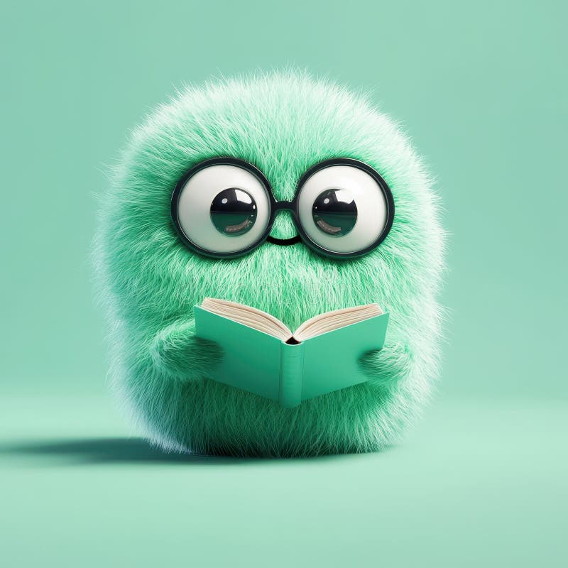 A Cute, Fluffy Creature with Glasses Reading a Book in a Pastel Setting ...