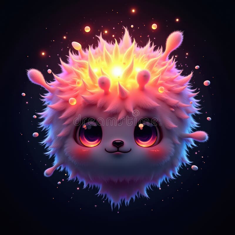 Cute Fluffy Creature with Glowing Aura Stock Illustration ...