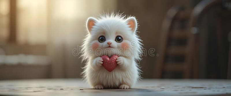Cute Fluffy Creature with a Heart Stock Illustration - Illustration of ...