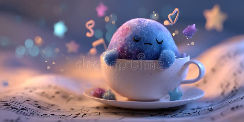 Cute Fluffy Creature in Teacup Magical Fantasy Art Stock Illustration ...