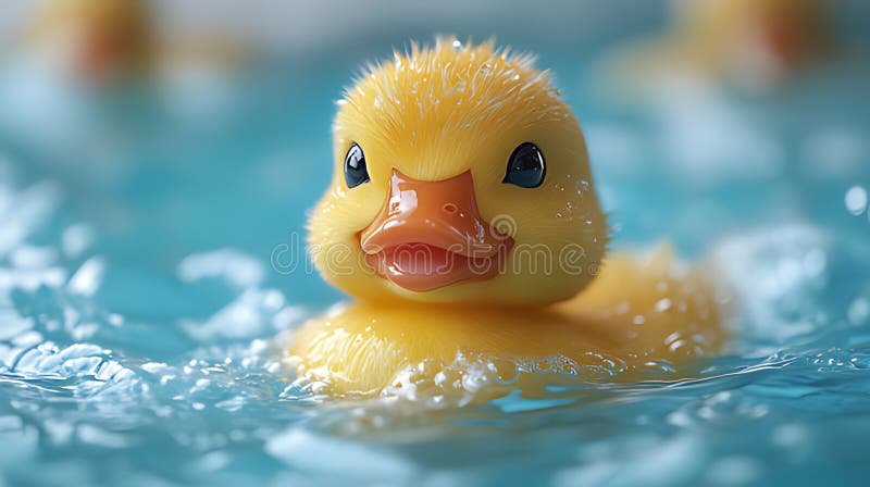 Cute Fluffy Duckling Swims in Bubbly Bath, Others Blurred Stock Illustration - Illustration of ...