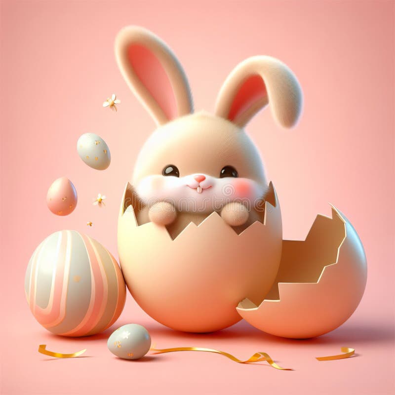 Cute Fluffy Easter Rabbit Hatching from an Easter Egg. Happy Easter ...