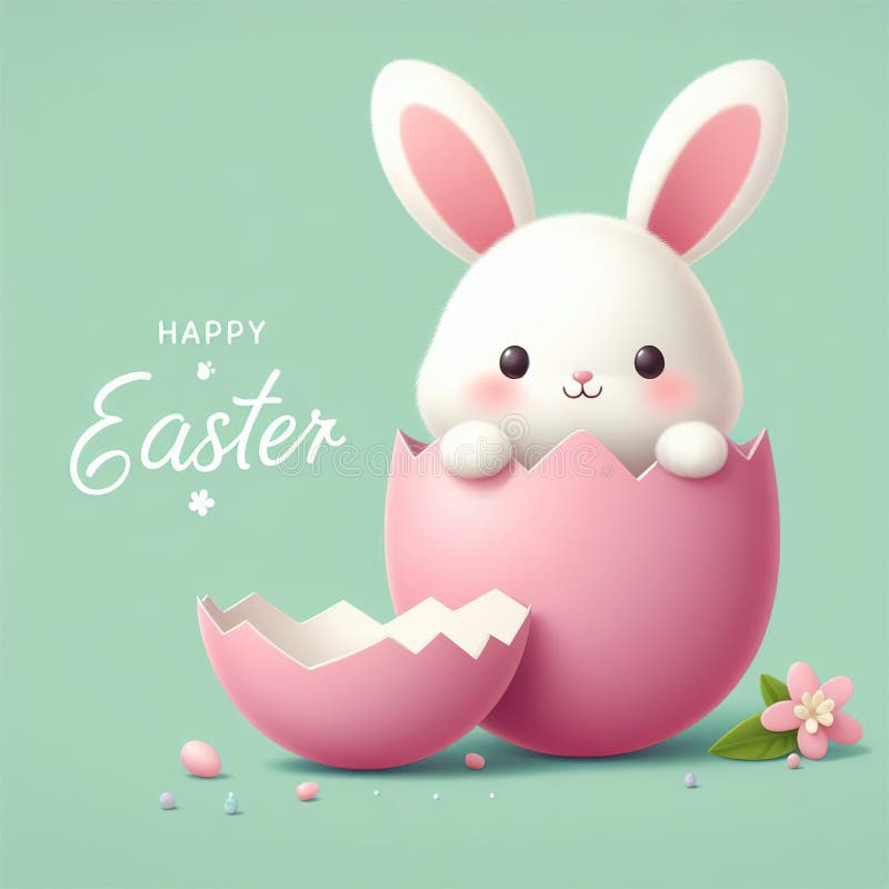Cute Fluffy Easter Rabbit Hatching from an Easter Egg. Happy Easter ...