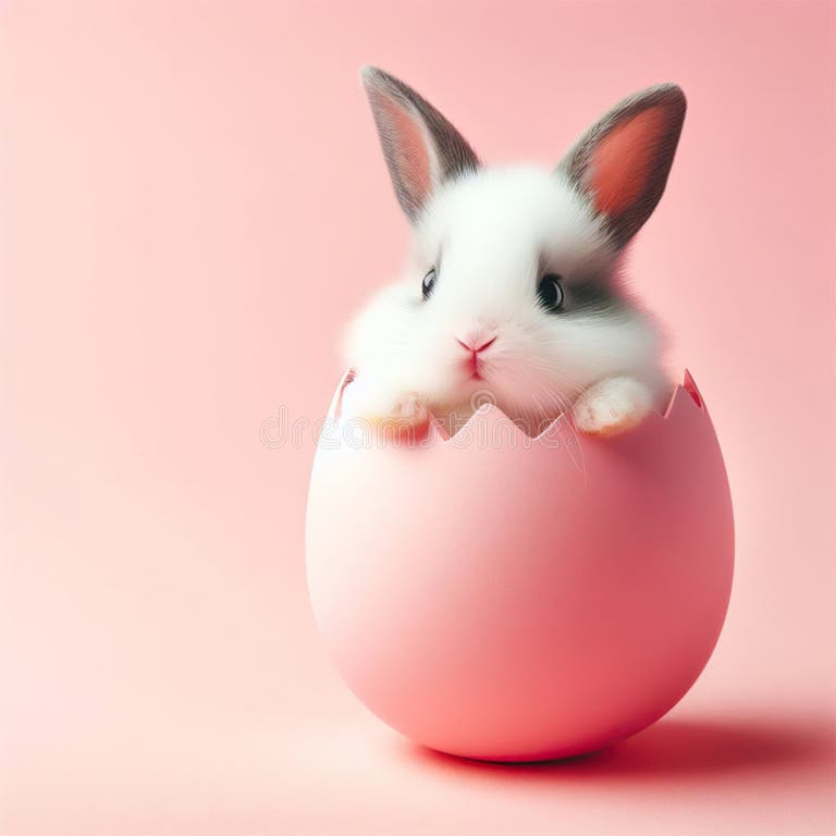 Cute Fluffy Easter Rabbit Hatching from an Easter Egg. Happy Easter ...