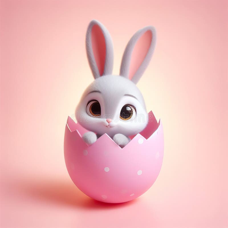 Cute Fluffy Easter Rabbit Hatching from an Easter Egg. Happy Easter ...