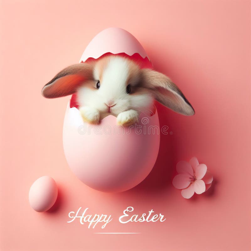 Cute Fluffy Easter Rabbit Hatching from an Easter Egg. Happy Easter ...