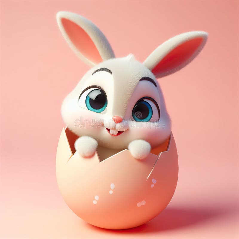 Cute Fluffy Easter Rabbit Hatching from an Easter Egg. Happy Easter ...