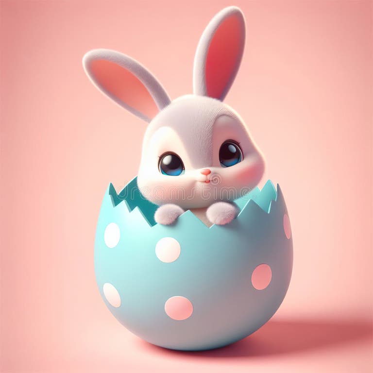 Cute Fluffy Easter Rabbit Hatching from an Easter Egg. Happy Easter ...