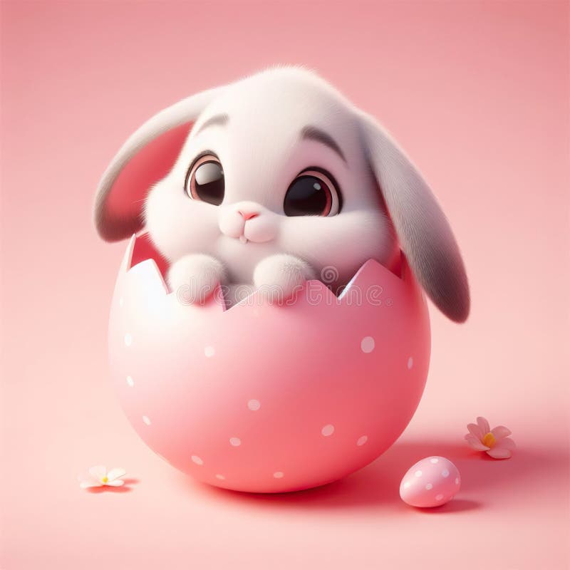 Cute Fluffy Easter Rabbit Hatching from an Easter Egg. Happy Easter ...