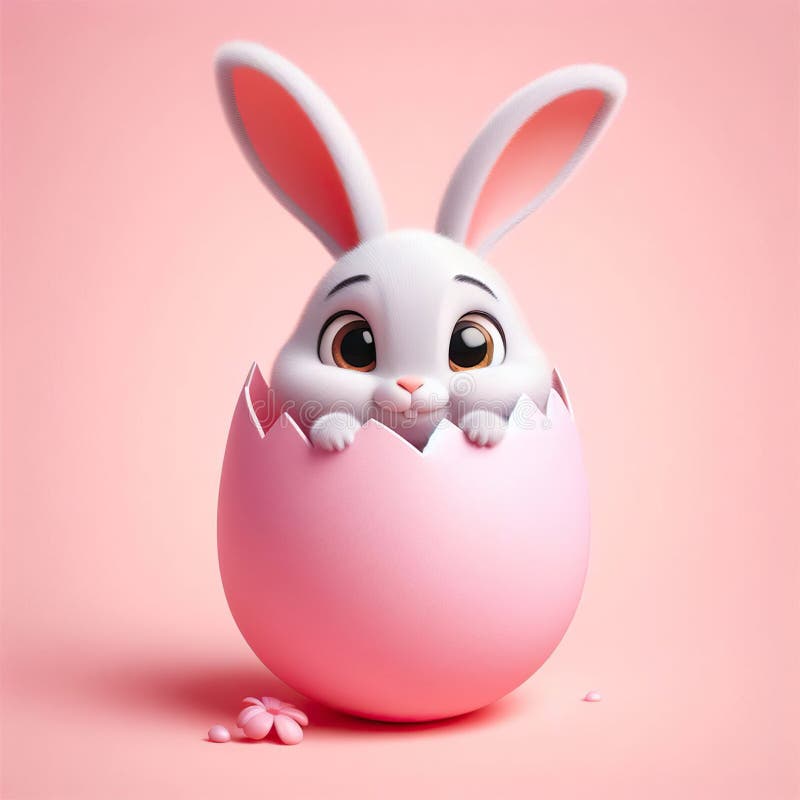 Cute Fluffy Easter Rabbit Hatching from an Easter Egg. Happy Easter ...