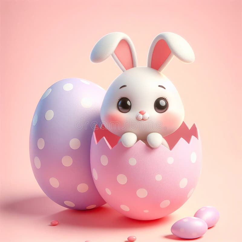 Cute Fluffy Easter Rabbit Hatching from an Easter Egg. Happy Easter ...