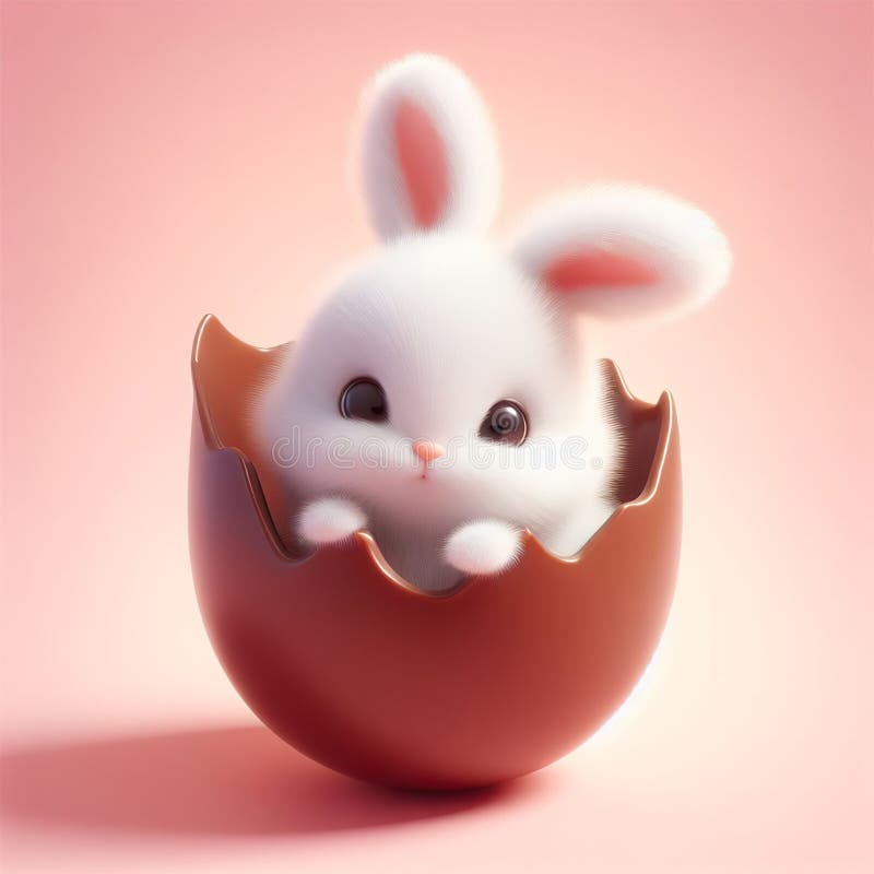 Cute Fluffy Easter Rabbit Hatching from an Easter Egg. Happy Easter ...