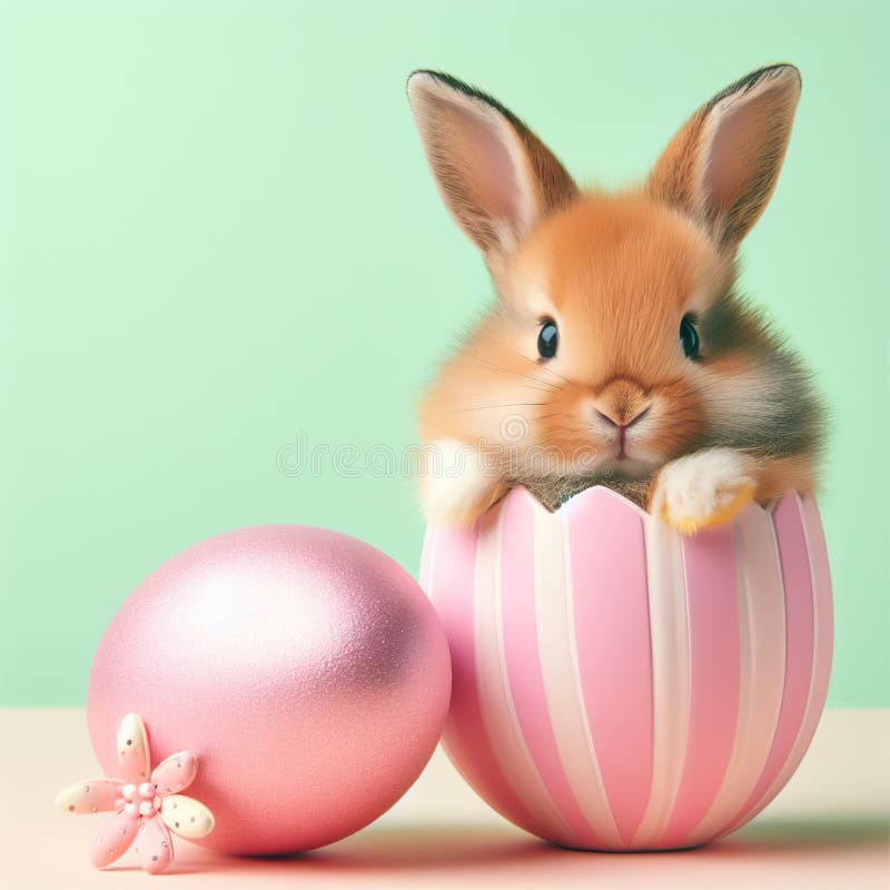 Cute Fluffy Easter Rabbit Hatching from an Easter Egg. Happy Easter ...
