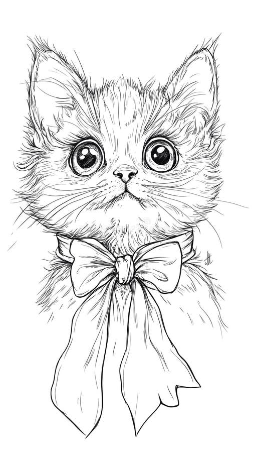 Cute Fluffy Kitten Coloring Page - Perfect for Beginners Stock ...