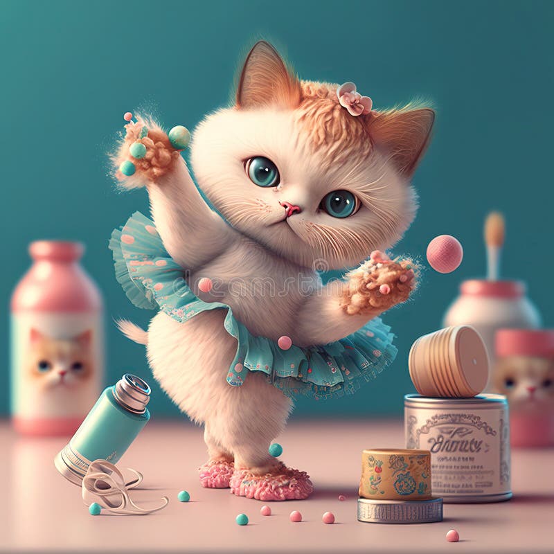 Cute Fluffy Kitten Playing with the Makeup. Colorful Cosmetics and ...