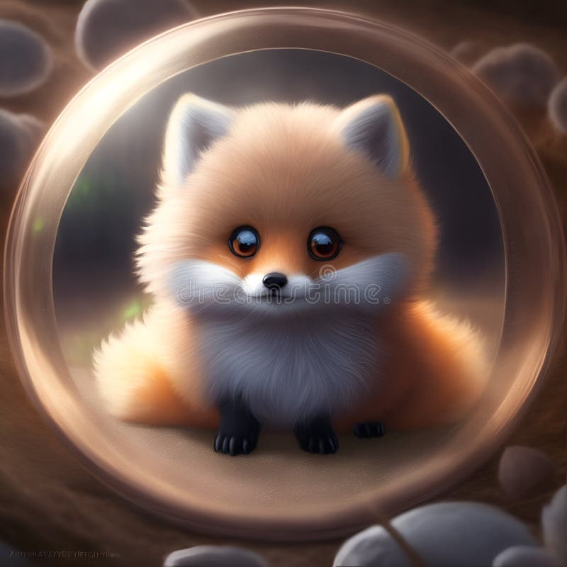 Cute Fluffy Little Fox. Generate Ai. Stock Illustration - Illustration ...
