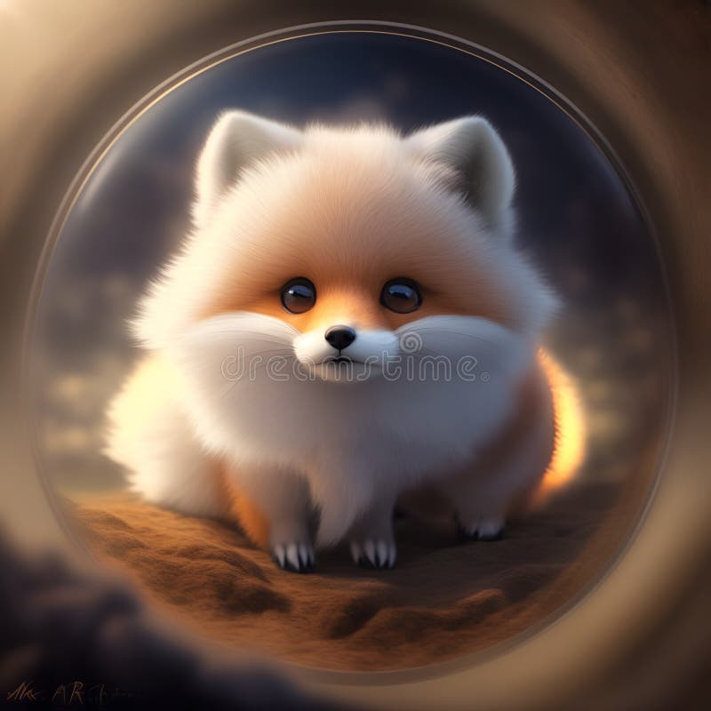 Cute Fluffy Little Fox. Generate Ai. Stock Illustration - Illustration ...