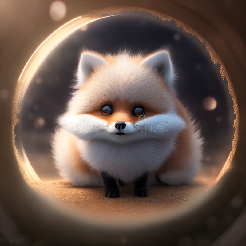 Cute Fluffy Little Fox. Generate Ai. Stock Illustration - Illustration ...