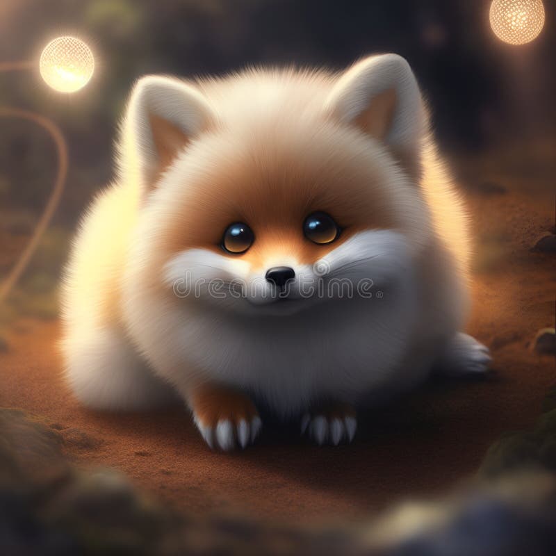 Cute Fluffy Little Fox. Generate Ai. Stock Illustration - Illustration ...