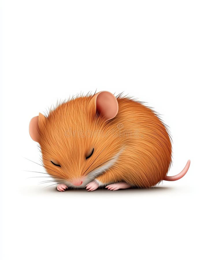 A Cute Fluffy Orange Mouse Sleeping Peacefully on a Clean White ...