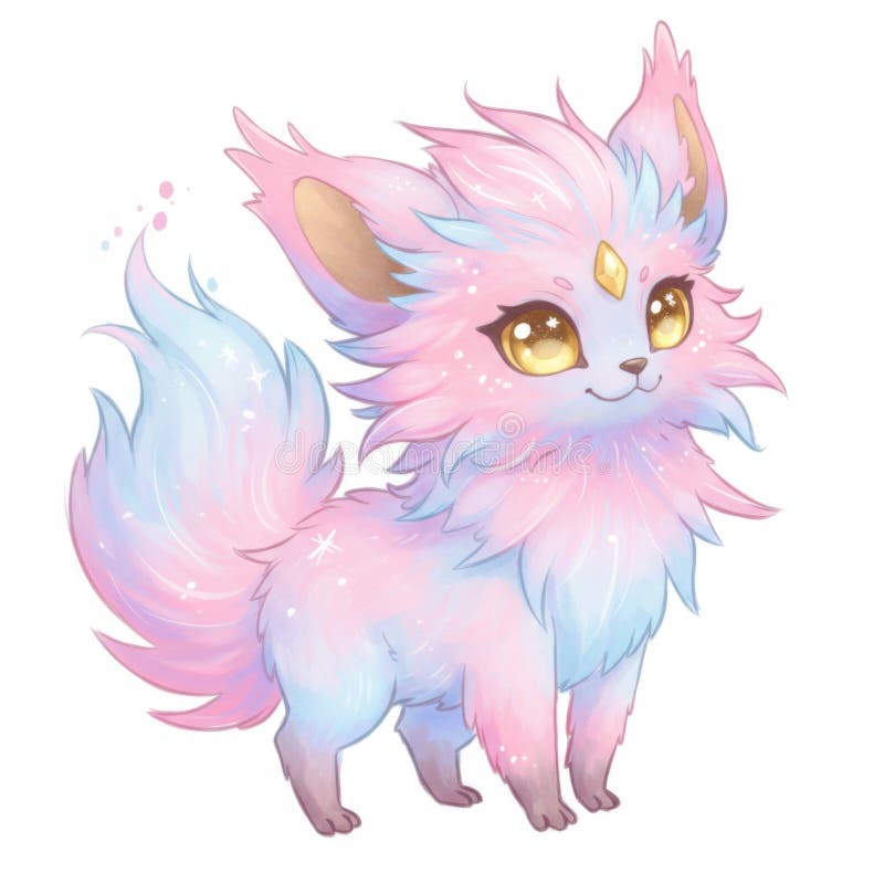 Cute Fluffy Pastel Fox with Sparkly Tail Stock Illustration ...